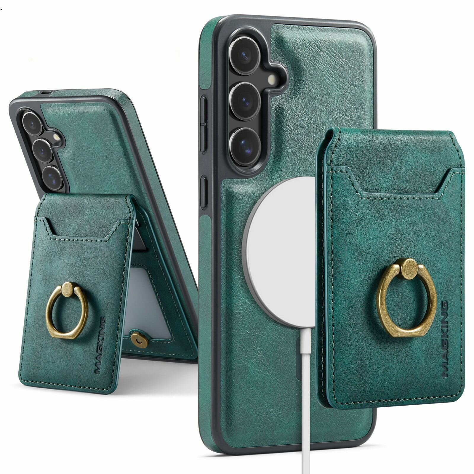 DG.Ming Кожаный деловой чехол для Samsung Galaxy S25+/S25 Plus (Самсунг Галакси С25+/C25 Плюс) Чехол-кошелек Magsafe с сильным магнитом/блокировкой RFID/карманом/металлическим кольцом
