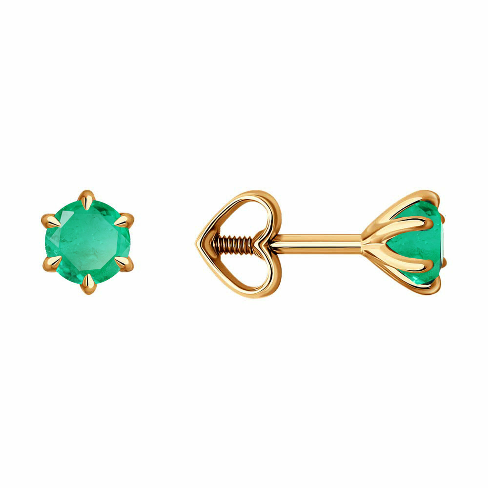 Серьги пусеты, красное золото, 585 проба, изумруд