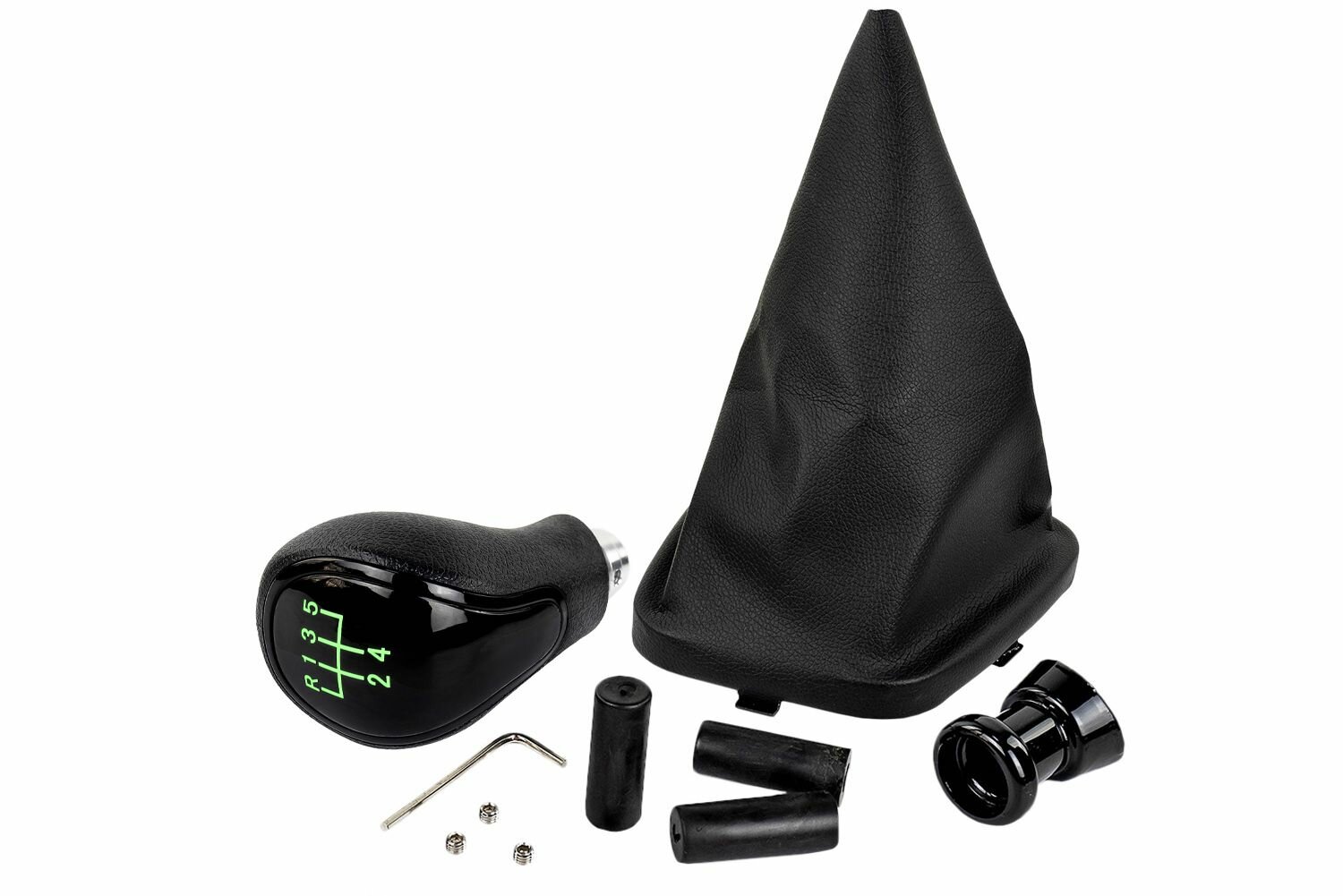 Ручка КПП черный лак с зеленой LED подсветкой и пыльником для ВАЗ 2110, 2111, 2112