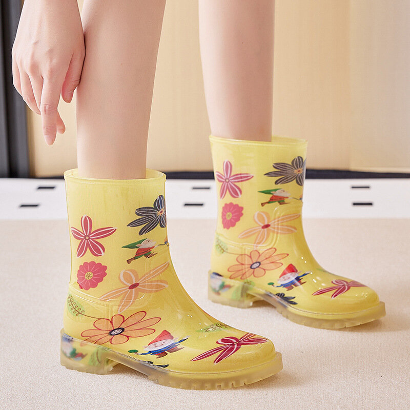 Летние полусапожки 2025 года, резиновые сапоги для женщин, средней высоты, для взрослых, модная одежда для отдыха, нескользящая, водонепроницаемая, износостойкая, мягкая подошва, резиновая обувь для кухни и работы