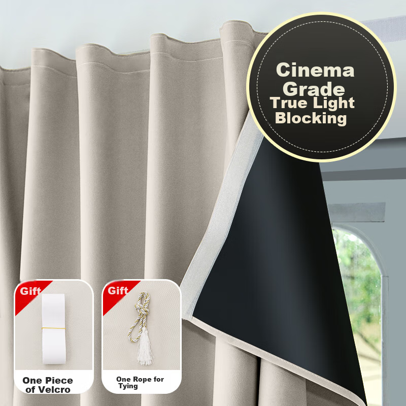 JUEMING Magic Tape Curtain Bedroom Full Blackout Finished Curtain Fabric Sunshade Curtain 41 Shuttle Coconut Milk Color 1.7*2 Single Piece