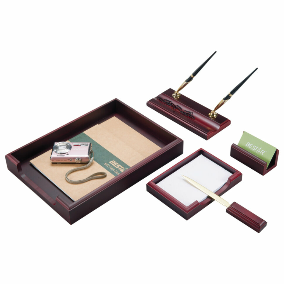 Набор подарочный настольный BESTAR "Neptun" из дерева, 5 предметов, цвет "красное дерево", 236370, 236370
