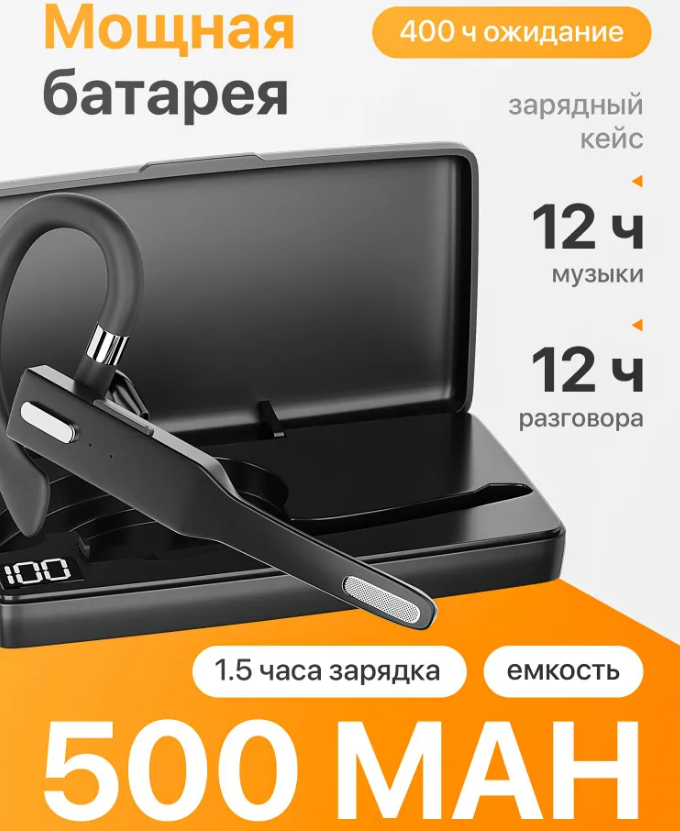 Беспроводная гарнитура bluetooth для телефона с микрофоном Блютуз наушник на ухо