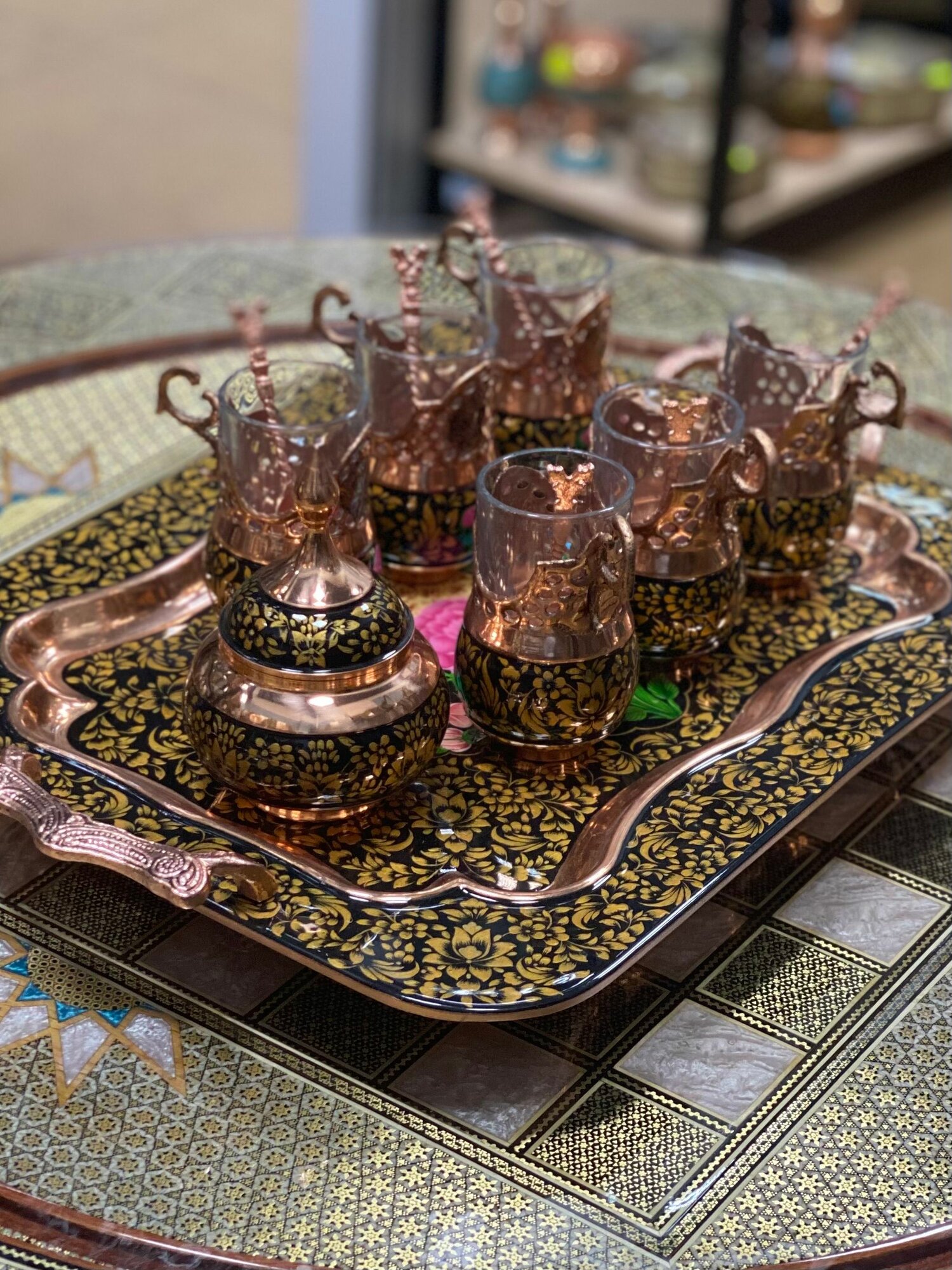 Чайный сервиз "Ташир" Персидский базар, 14 предметов, металл, стекло
