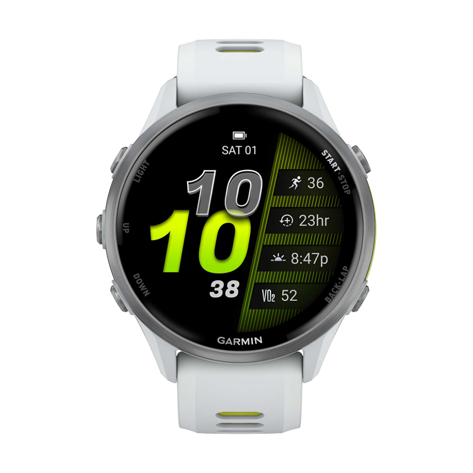 Умные часы Garmin Forerunner 970 47 мм с серебристым безелем и желто-белым ремешком 010-02969-11/010-02969-01