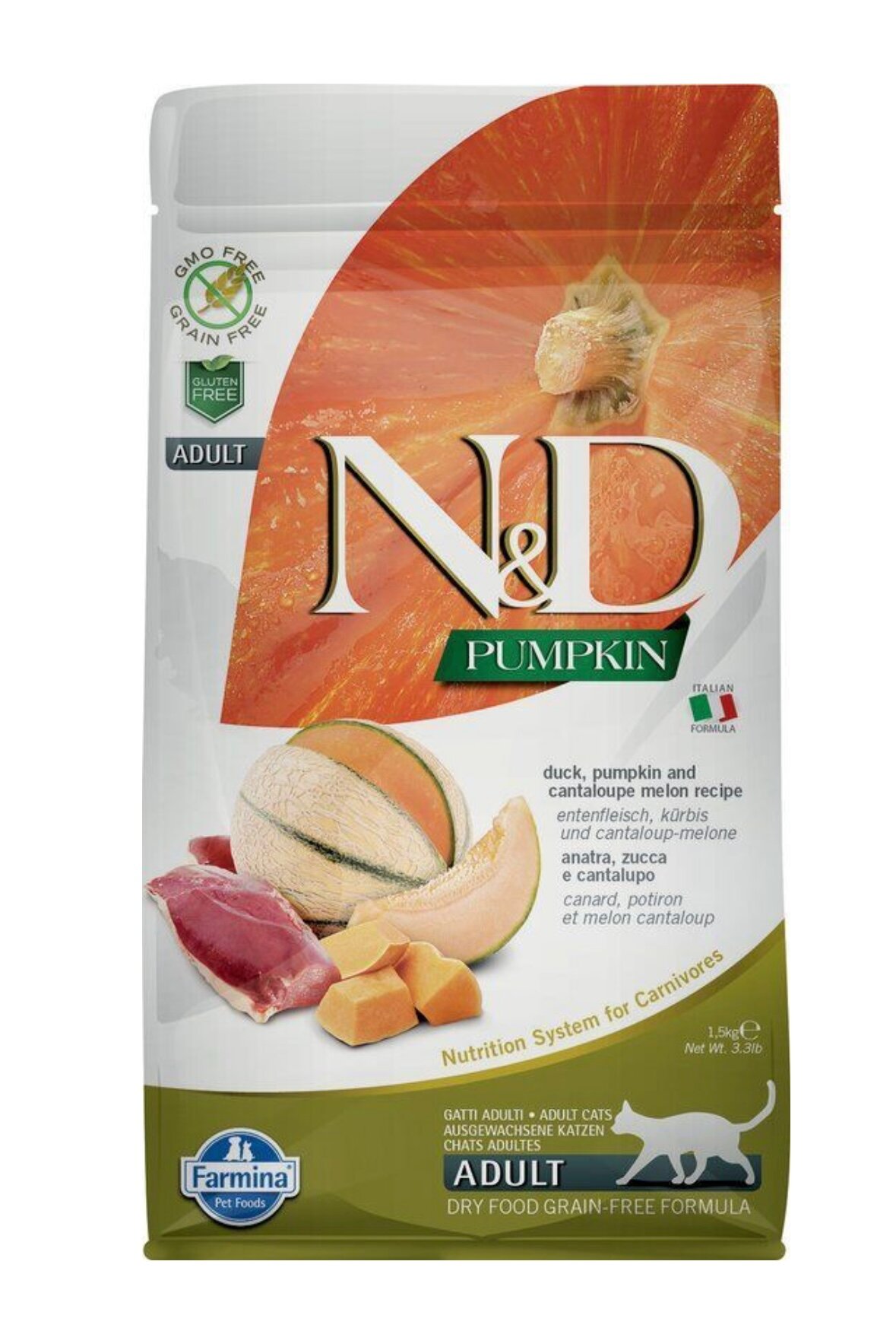 Сухой корм Farmina ND Cat Pumpkin Duck для взрослых кошек с уткой и тыквой, 1,5кг