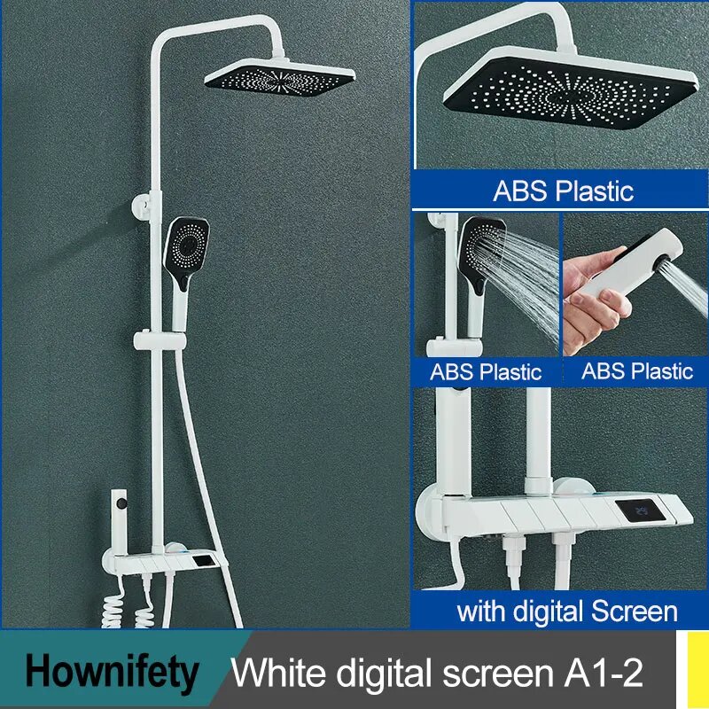 Белый, черный набор смесителей для душа, цифровой экран, дождевая ванна, фортепиано, смеситель для холодной и горячей воды, душевые системы для ванной комнаты, White A1-2