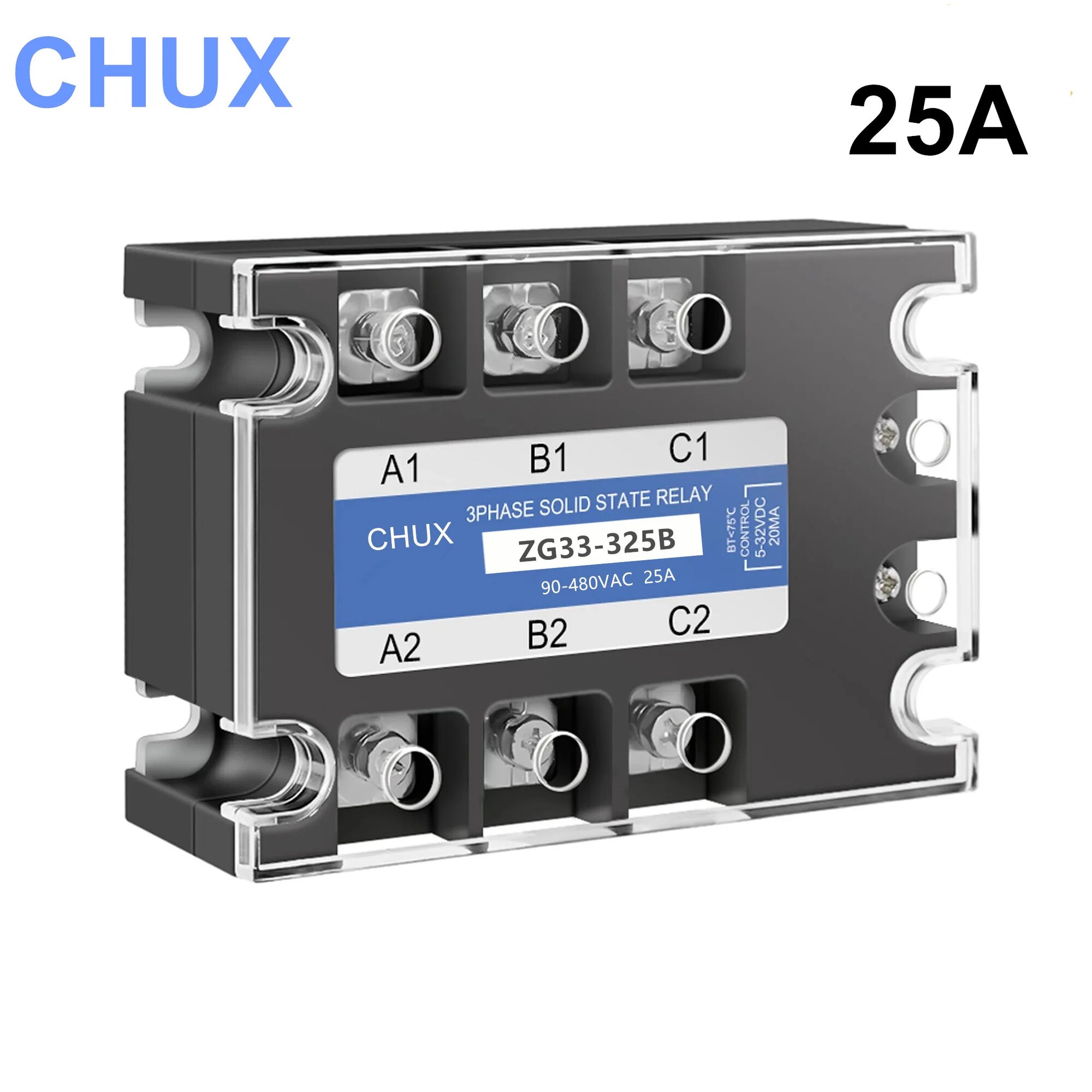 Твердотельное реле CHUX, трехфазное реле SSR 25A DC-AC SSR 25DA, твердотельное реле 25A DC-AC (ZG33-25DA)