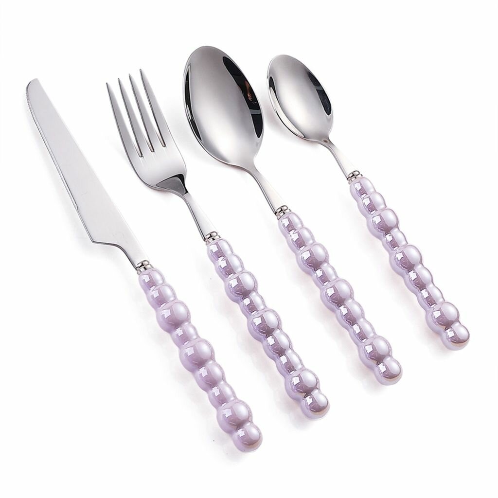 Набор ножей, вилок и ложек с перламутровыми ручками-фиолетовый набор из 4 предметов