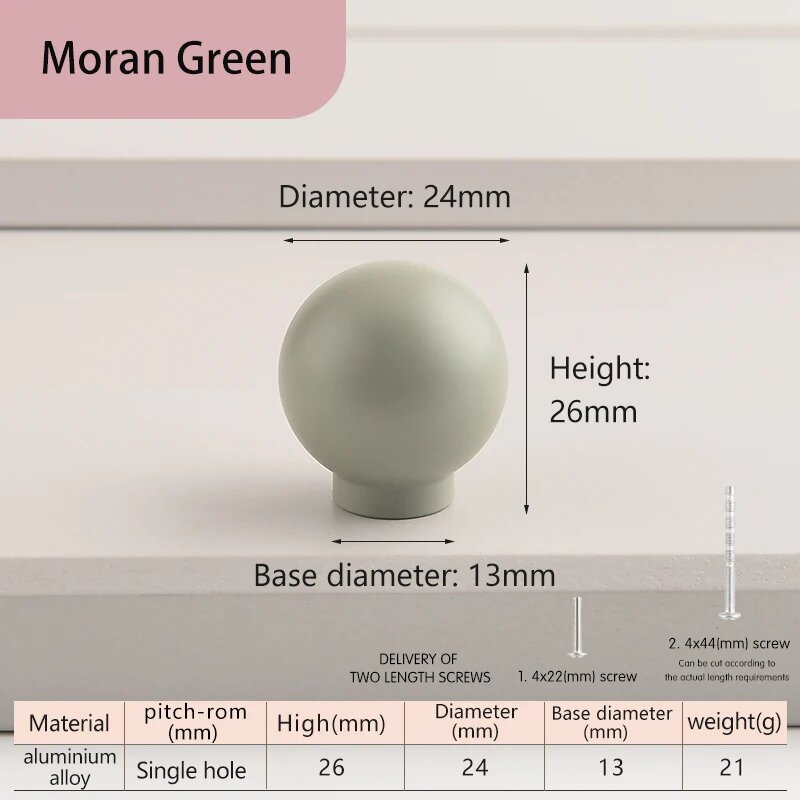 Ручки для шкафов TOPNIKE, алюминиевые, D018-green knob, 4шт
