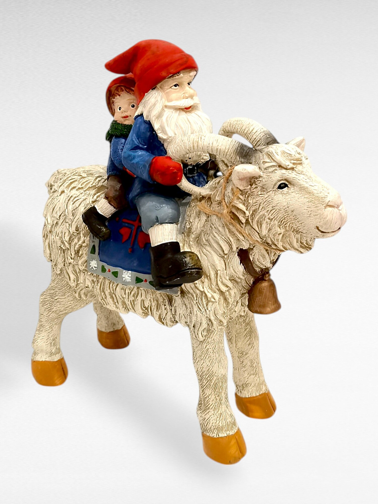 Дед мороз и новый год на козле. Полистоун. Ручная роспись. Длина 23 см