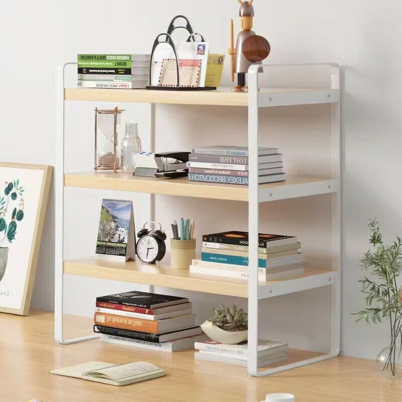 OLENOUFENG Simple Small Bookshelf Floor Living Room Storage Rack Desktop Desk Bedroom Storage Iron Bookshelf Tabletop Storage Rack