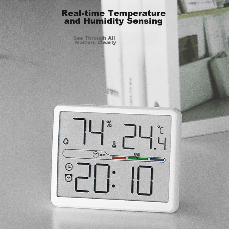 Mashi Indoor Thermometer, Home Use, Accurate, Baby Magnetic Clock, Electronic Thermometer And Hygrometer, High-Precision Hygrometer, 802 White