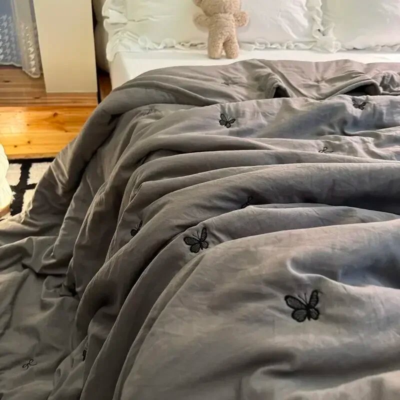 Летнее одеяло, японское минималистское и модное одноместное хлопковое одеяло кофейного цвета с кондиционером, машинная стирка, 150x200cm 1pcs, Серый