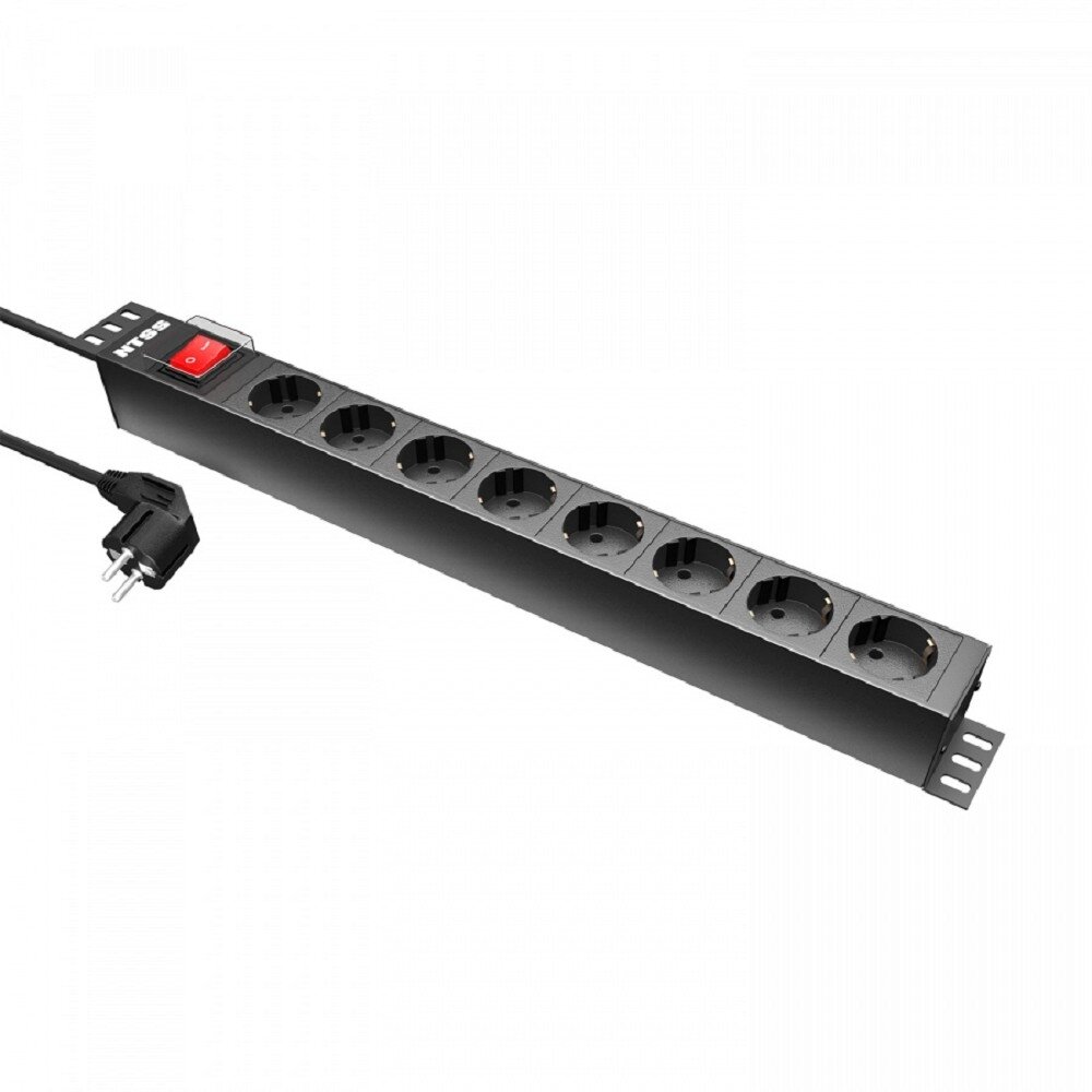 NTSS Блок розеток NTSS, 19", 1U, пластик, 1ф16А, 3.7кВт, 8 Schuko CEE , выкл. с подсв. и крыш, 1.8м каб, вил. Schuko NTSS-PDU-DA2032