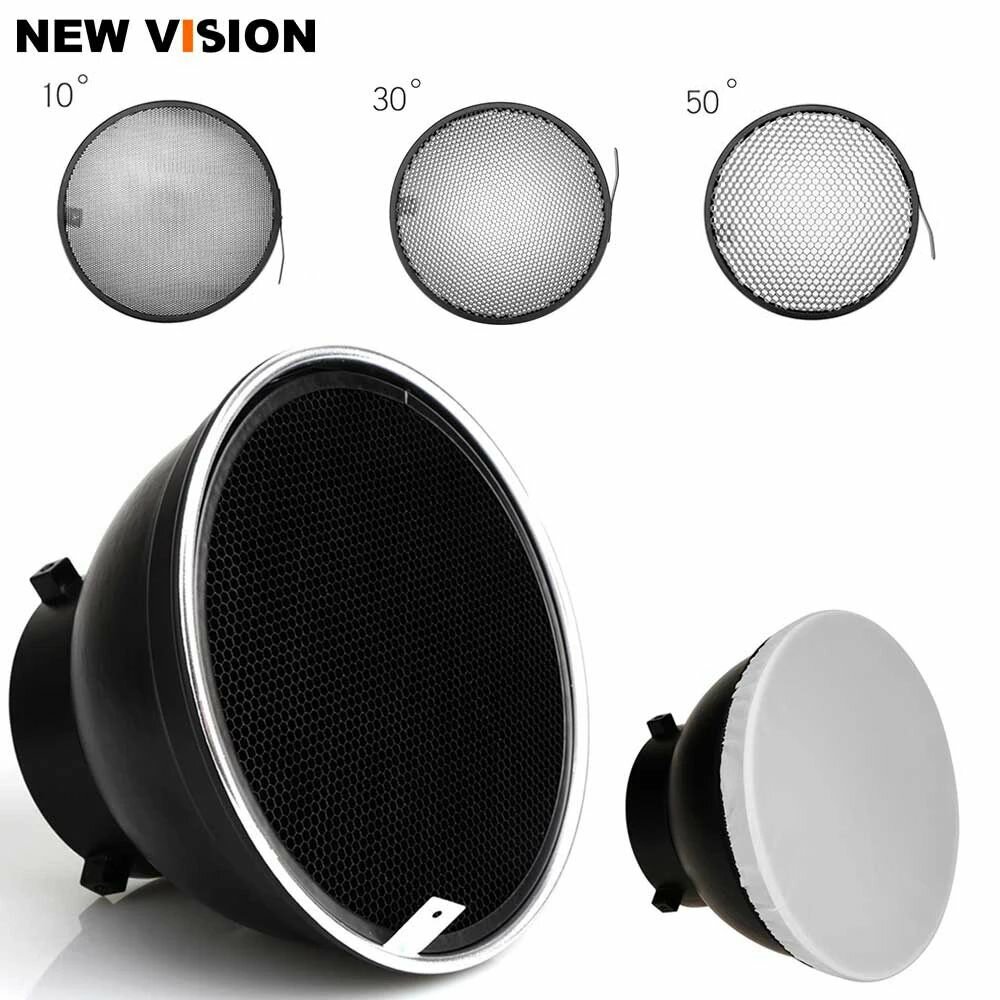 Ambitful 7-дюймовый 18-сантиметровый стандартный рефлекторный диффузор с сотовой сеткой 10 30 50 градусов для Bowens Mount Studio Light Strobe Flash