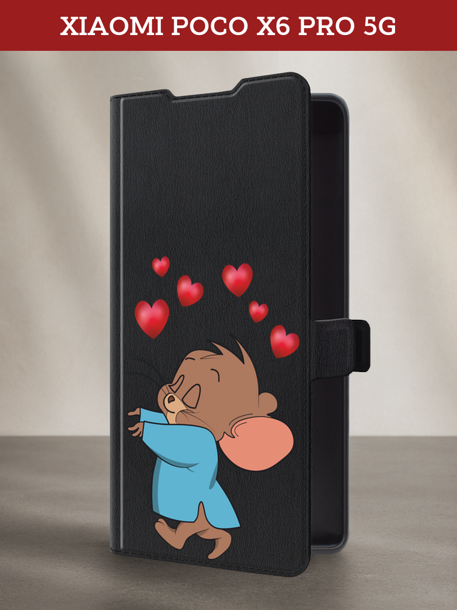 Чехол-книжка на Xiaomi Poco X6 PRO 5G / Поко X6 Про 5G с принтом Любвеобильный Джерри, черный