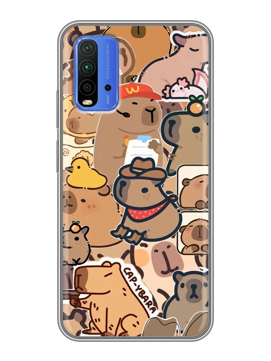 Чехол для Xiaomi RedMi 9T с принтом Смешные капибары (Сяоми Редми 9Т)