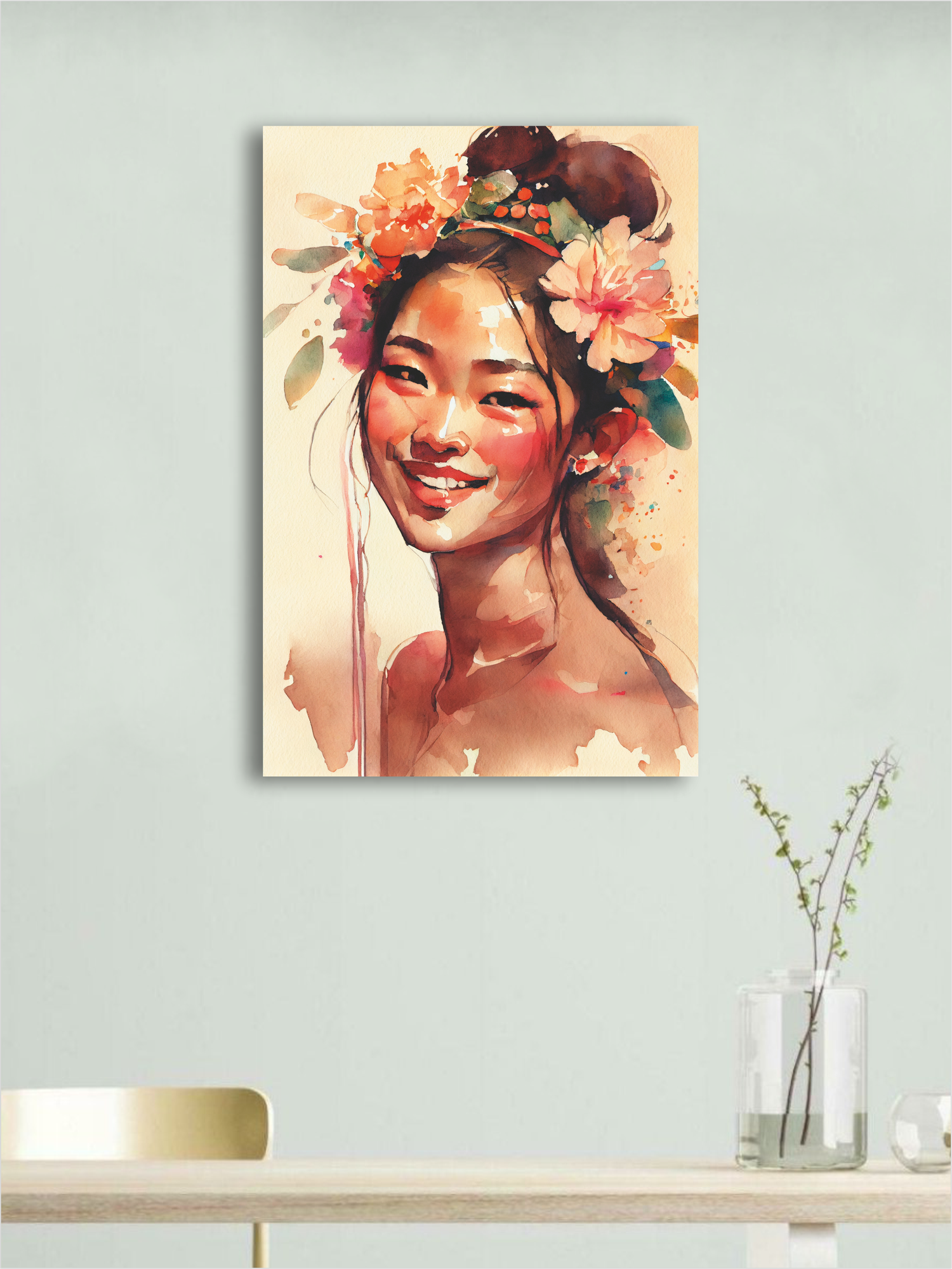 Картина на стену вертикальная для интерьера, Портрет азиатки , 50х75 см Art IrbisPrint холст на подрамнике 20 мм