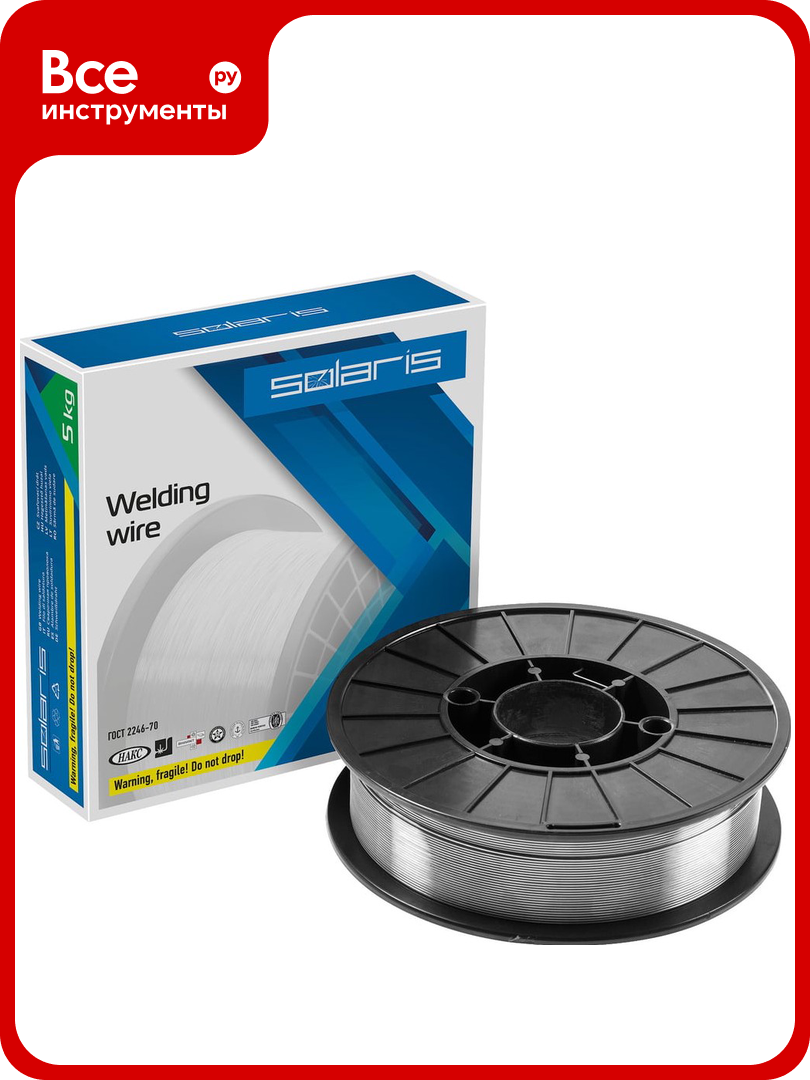 Проволока сварочная FLUX E71T-GS 0.8 мм, 5 кг, без газа, порошковая SOLARIS WM-E71TGS-08050