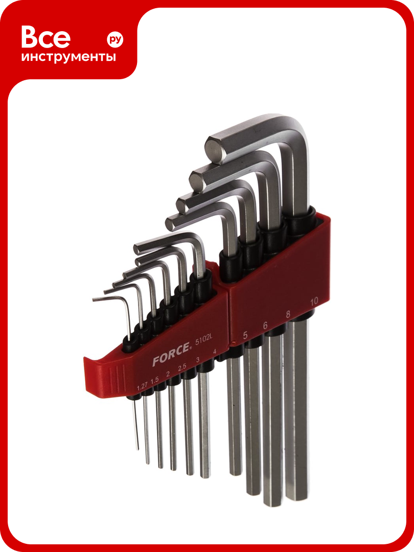 Набор средних Г-образных шестигранников 10 предметов FORCE 5102L