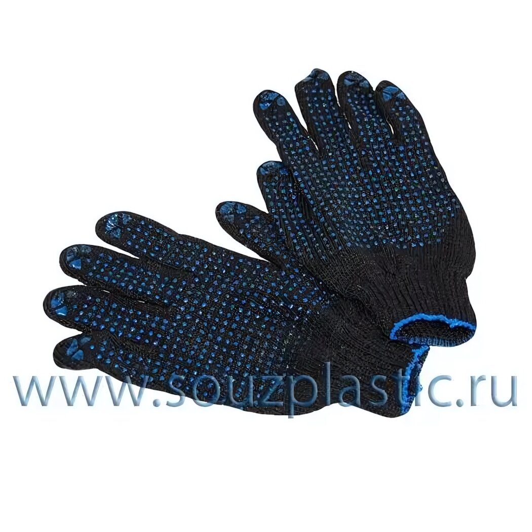 Перчатки хб с пвх точка, трикотажные, черные, анатомическая форма, размер универсальный, комфорт и надежность, 1 пара