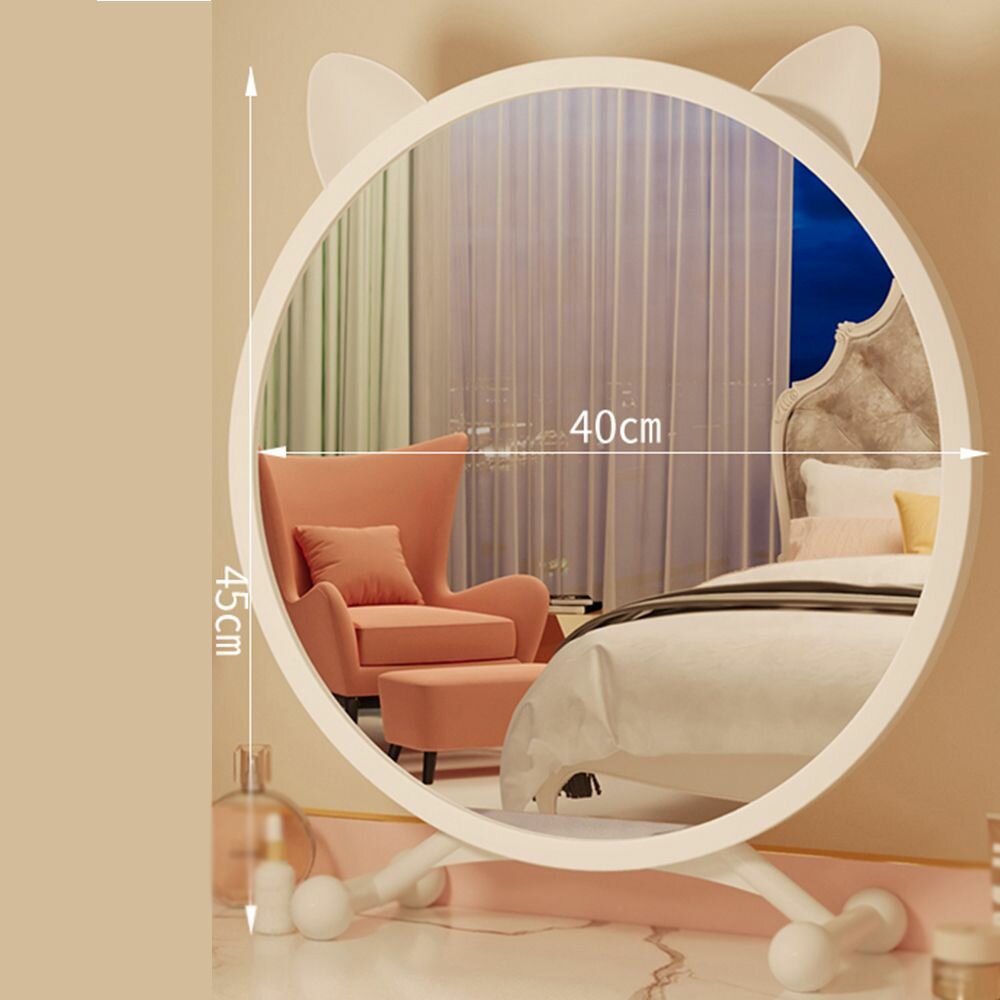 Зеркало, белое, круглое, в пластиковой раме, подходит для спальни и ванной комнаты, 45*40 см