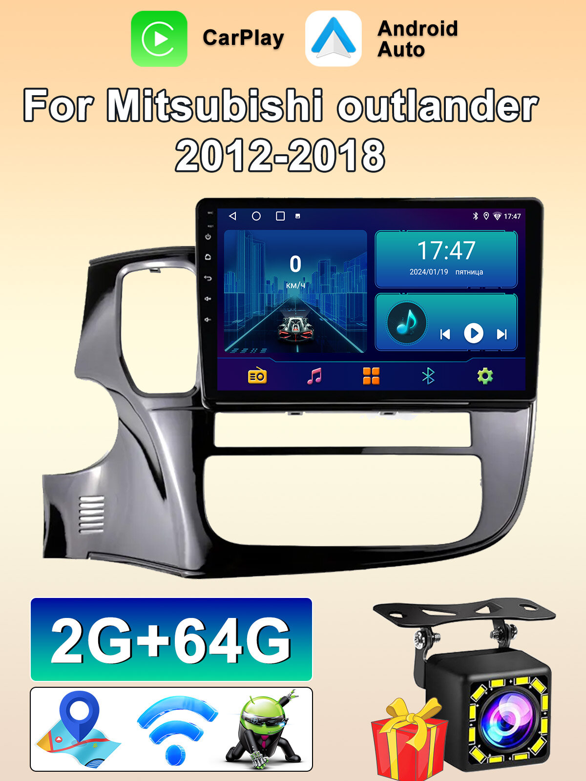 X-REAKO Автомагнитола Android подходит для Mitsubishi outlander 2012-2018, GPS, carplay/Android Auto, WiFi, Bluetooth