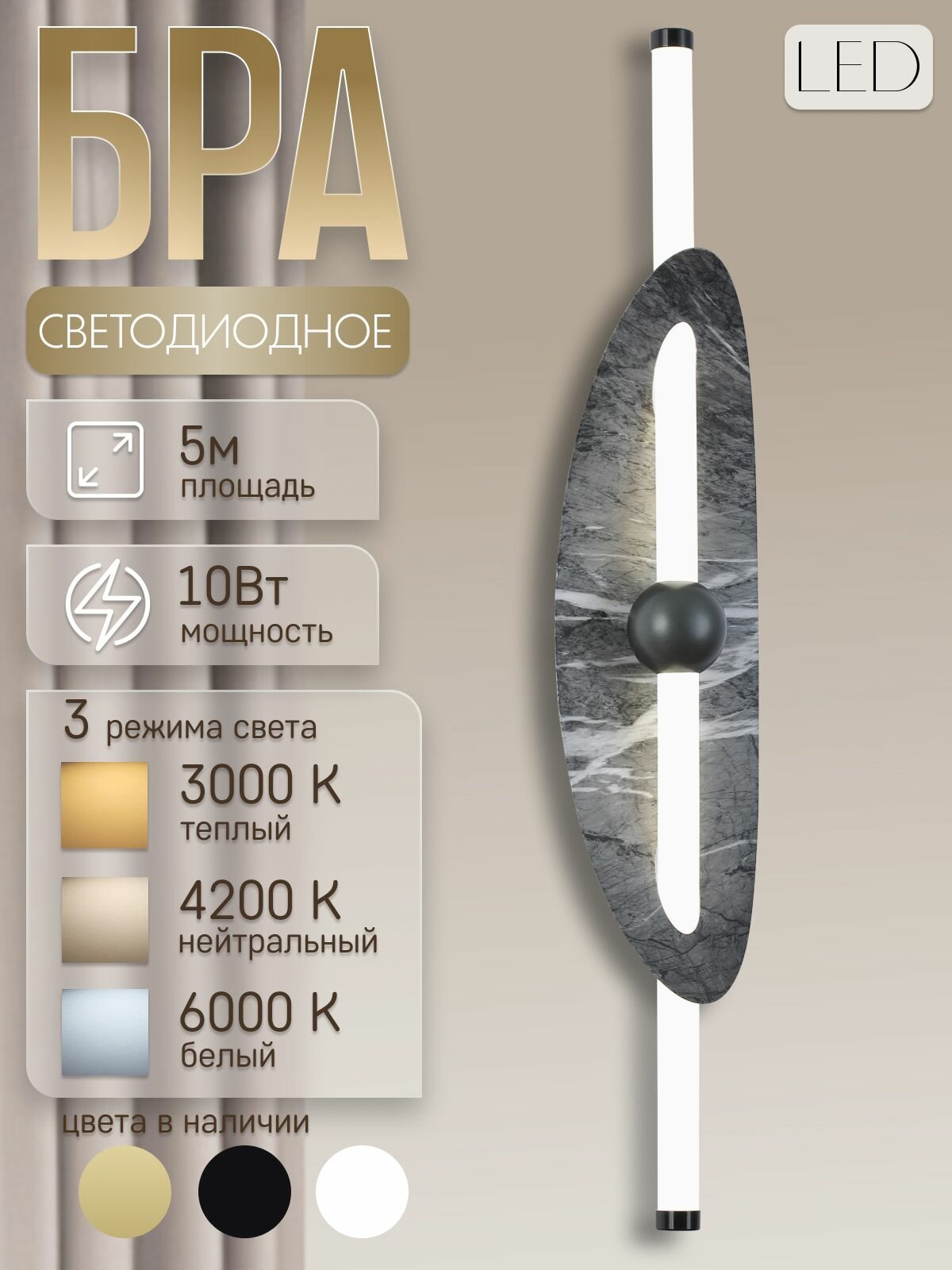 Бра настенные, светильник настенный , Бра светодиодные ЭлисСвет 5115-D/1W BK