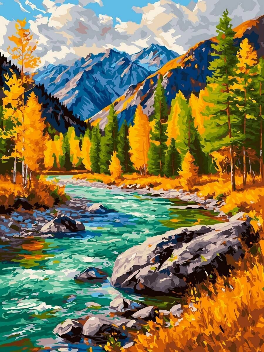 Картина по номерам Дикая Вишня 'Янтарная осень на реке Катунь', 30x40см