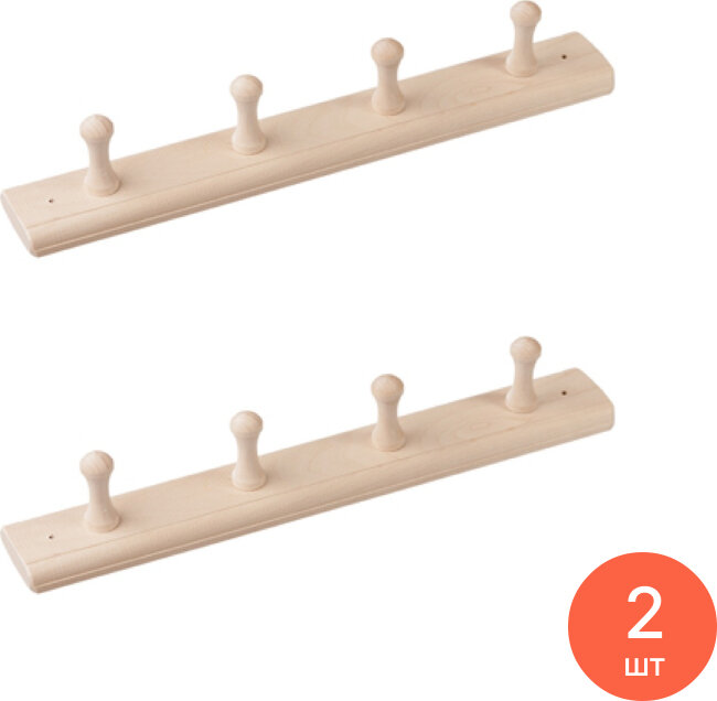 Вешалка для бани Банные штучки настенная, из древесины липы, бежевая, 4 крючка, 40х7х8.5см / аксессуары для сауны (комплект из 2 шт)