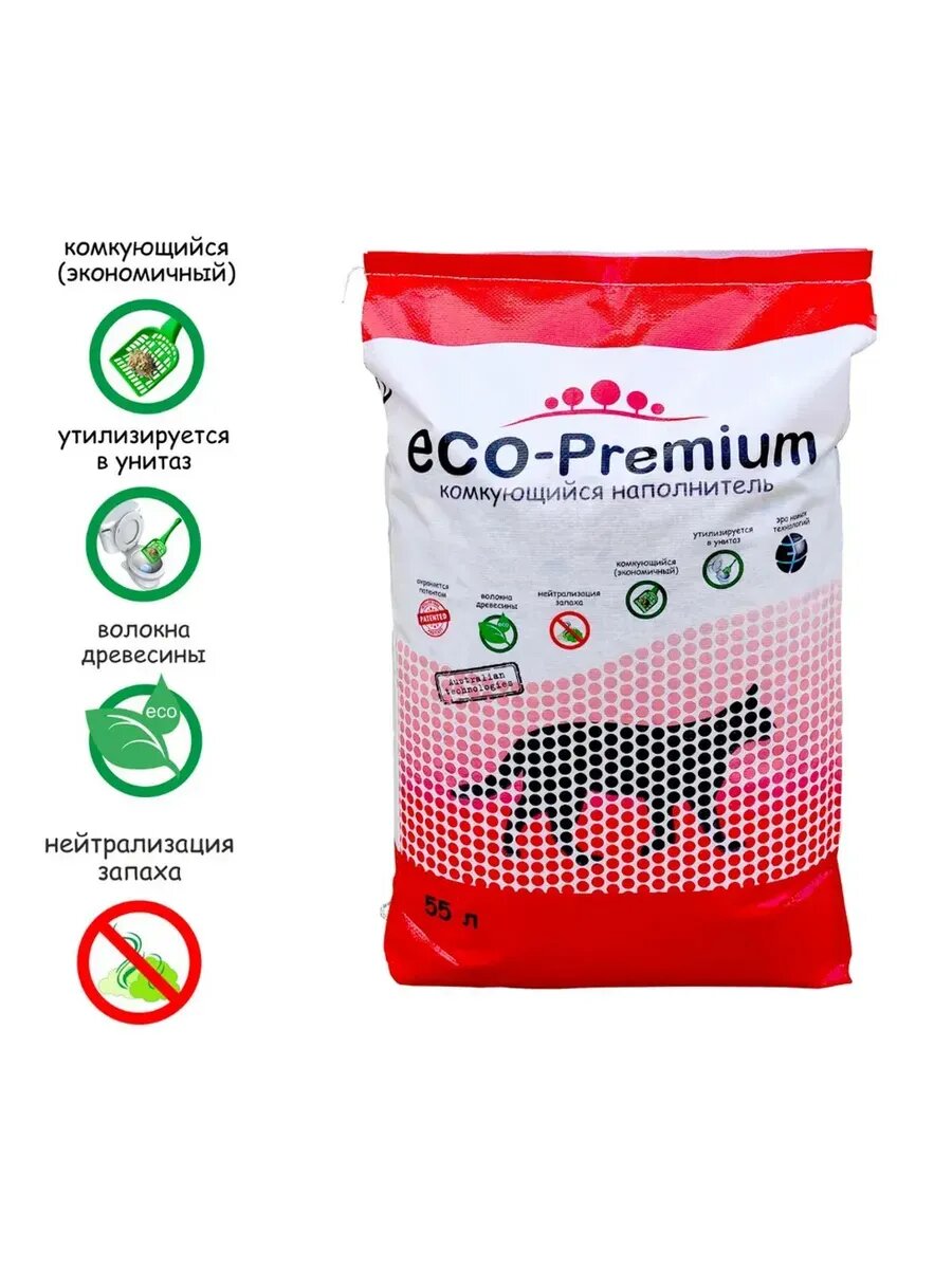 ECO PREMIUM BLUE Древесный наполнитель без запаха, 20 КГ, 55 Л