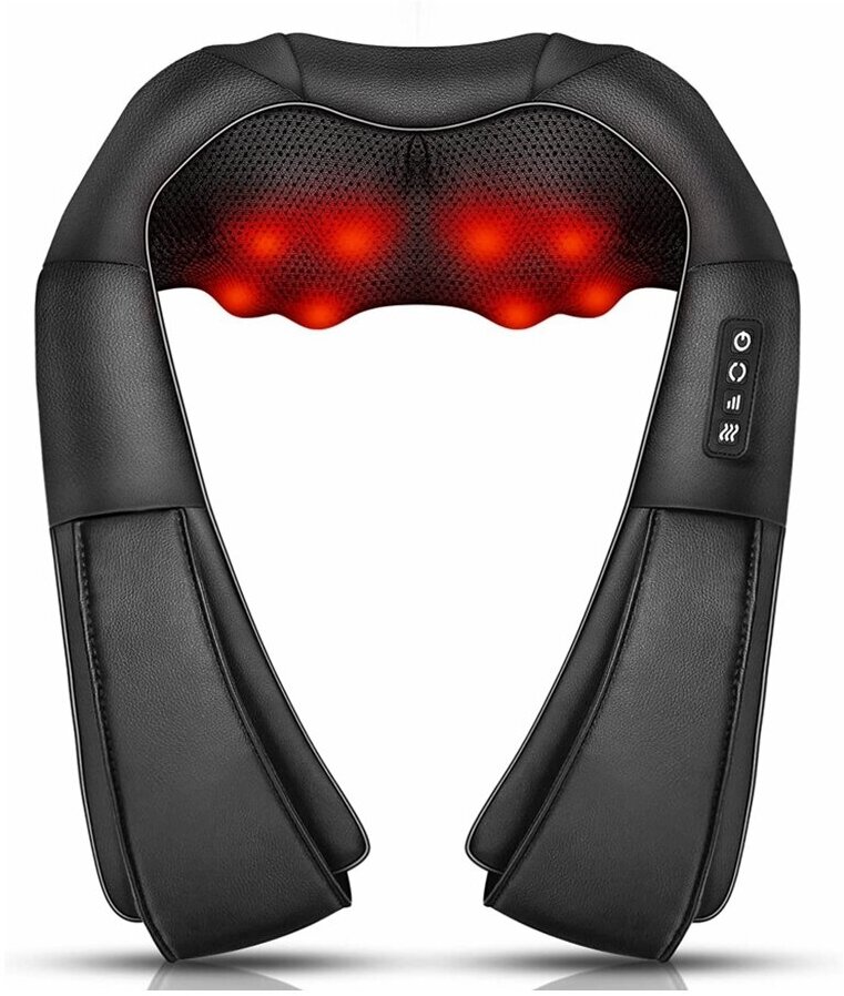 Электрический массажер для спины, шеи, ягодиц и плеч с подогревом, Массажная подушка, Массажная накидка, черный
