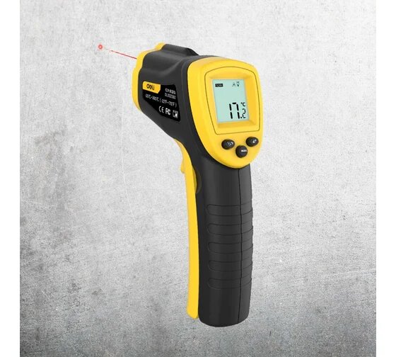 Инфракрасный термометр DELI dl333380 диапазон измерения -30С до 380°C или -22-716℉, LCD дисплей, отклик 0.5с 102968
