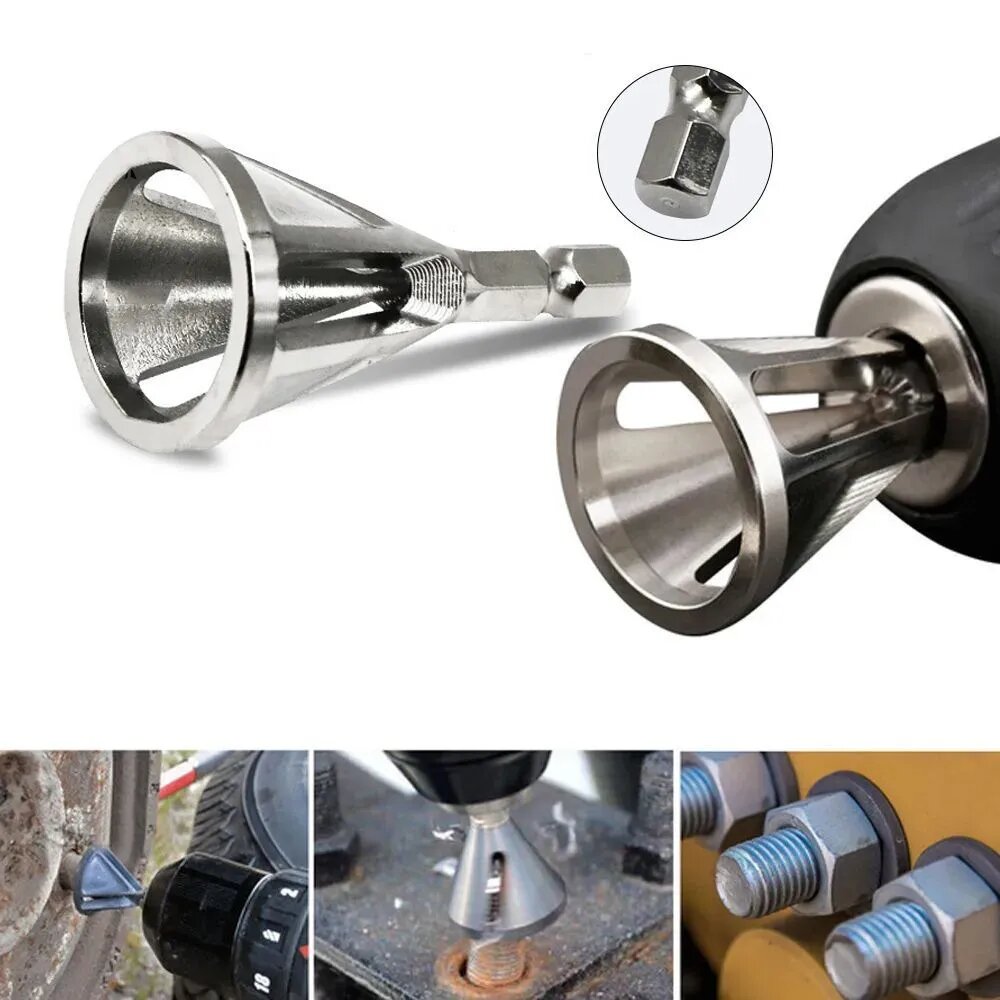 Насадка фреза на шуруповерт дрель для удаления заусенцев на болтах, прутах, шпильках, трубах, инструмент, устройство / приспособление для снятия с внешней фаски, фаскосниматель по металлу