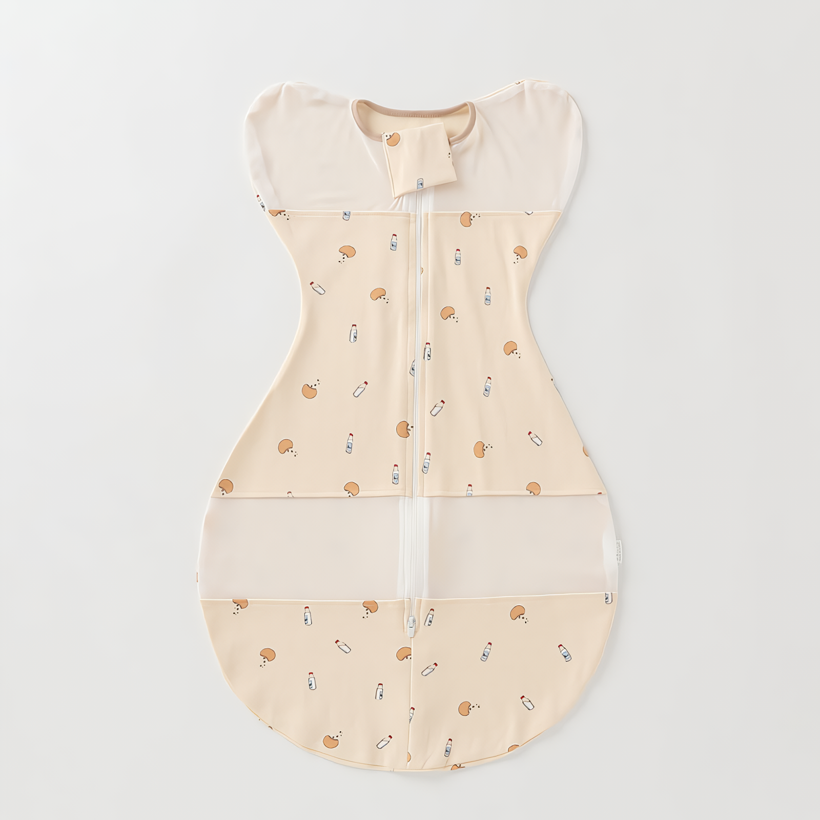 Конверт-мешок для пеленания на молнии с крылышками до 2х месяцев, печенье с молоком, размер S