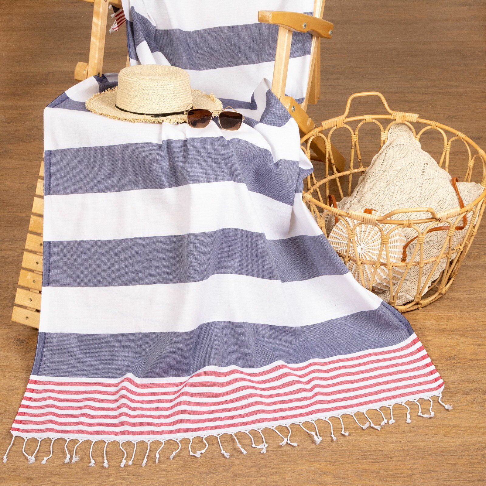 Полотенце - пештемаль пляжное "Фортуна", 100x180 см, 100% хл, 150 г/?2, синее