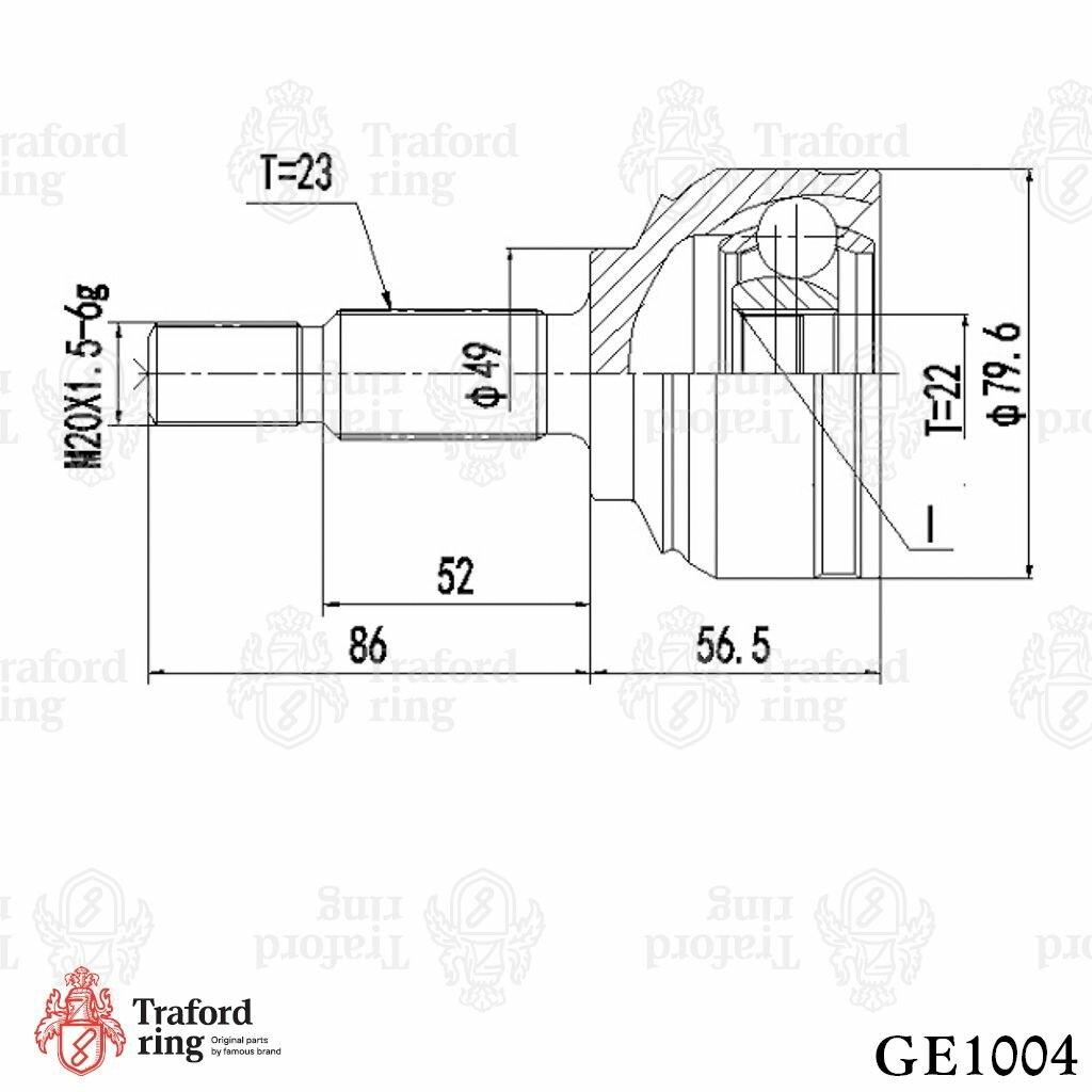ШРУС наружный, для ВАЗ Лада Ларгус арт GE1004 Traford Ring