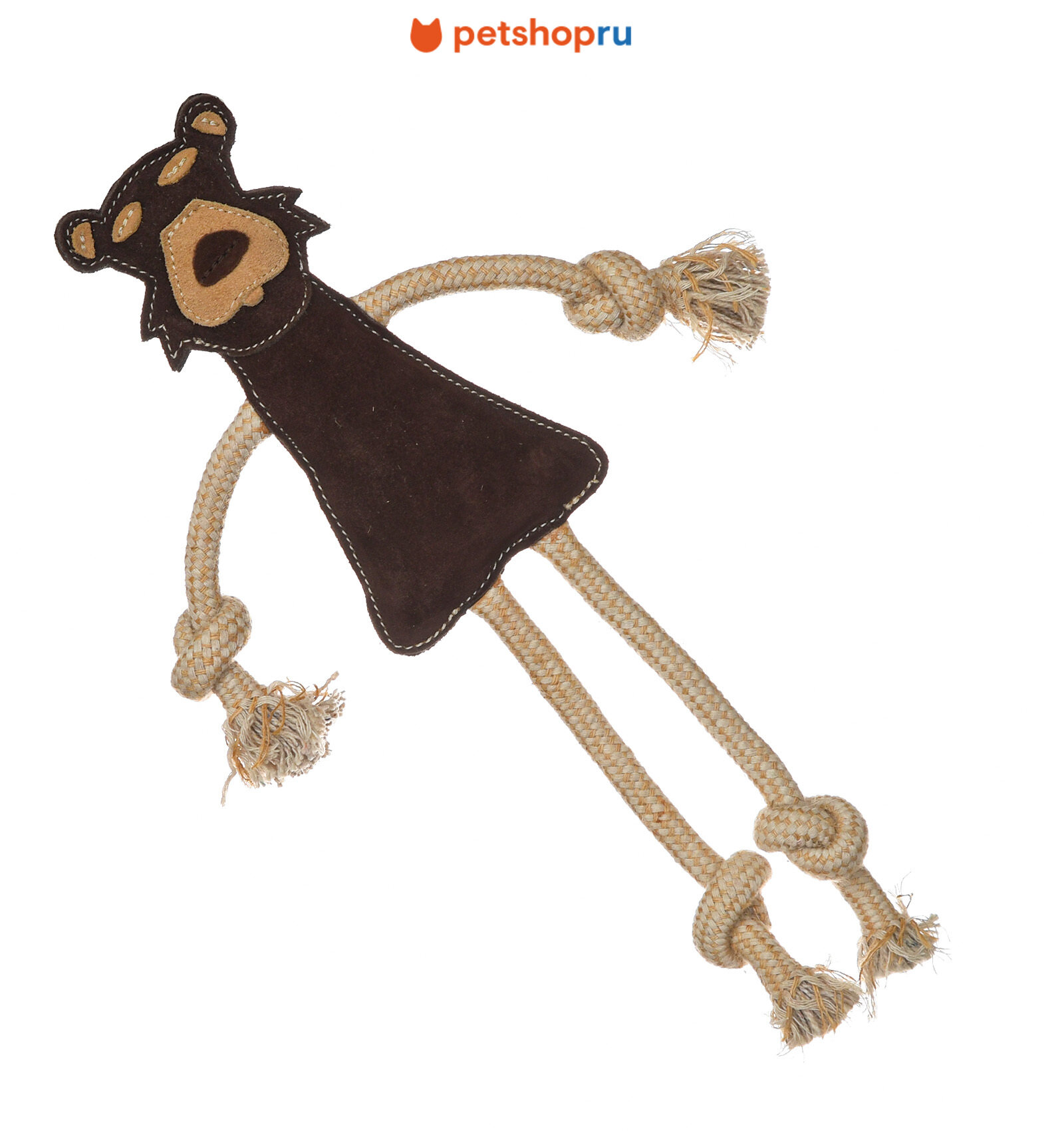 BOW WOW Кожаная и веревочная игрушка зверюшка, коричневый, натуральный
