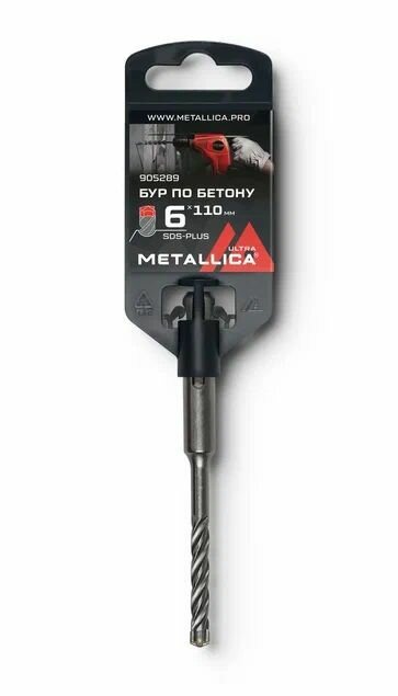 Бур по бетону SDS-plus METALLICA Ultra 6х110/50 мм, Х-напайка, 4 спирали 905289