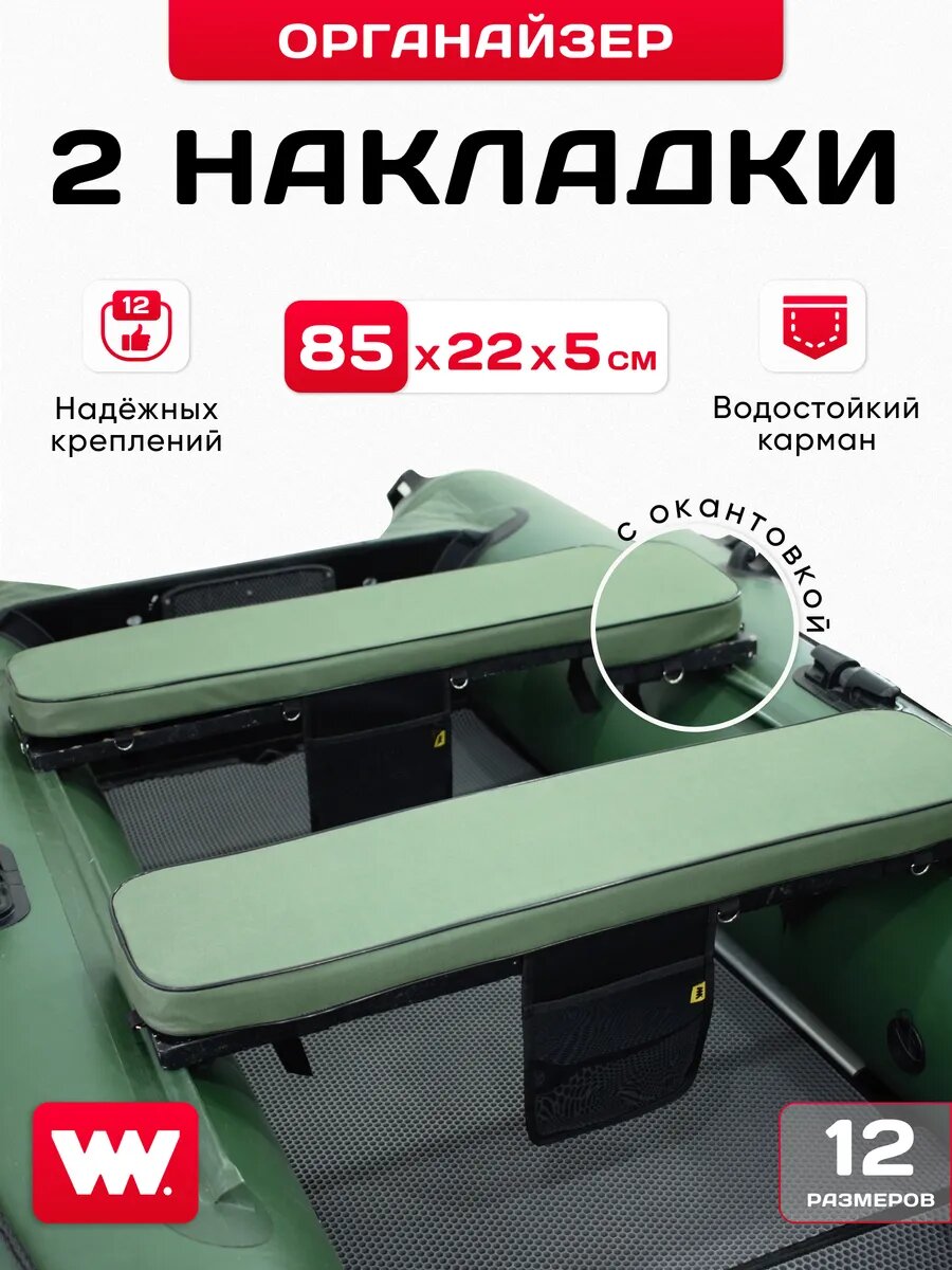 Накладки на сиденье для лодки ПВХ цвета хаки с черной окантовкой 90х22х5, 2 шт