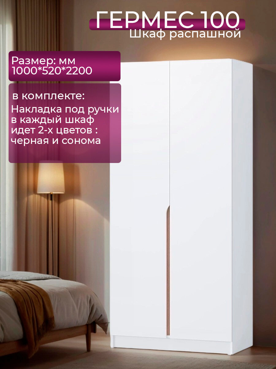 Шкаф Регион 058 Гермес, распашной, ЛДСП, цвет белый, 1 м х 2,2 м х 0,52 м