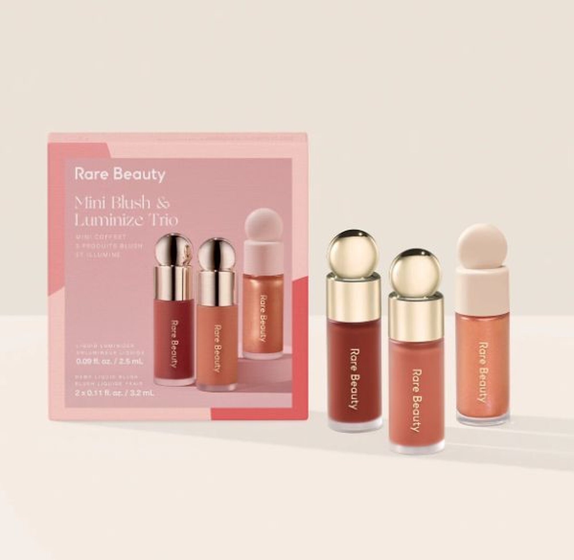 RARE BEAUTY Set Mini Blush & Luminize Trio Жидкие румяна и хайлайтер