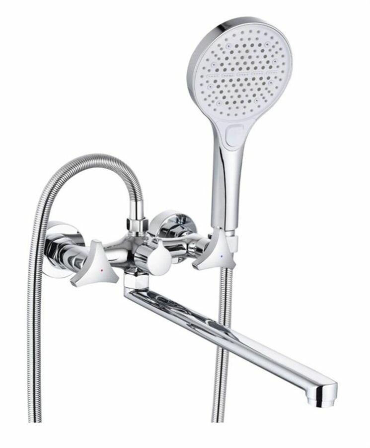 Смеситель для ванны с лейкой, 3 режима струи, латунь, хром, Казанские смесители