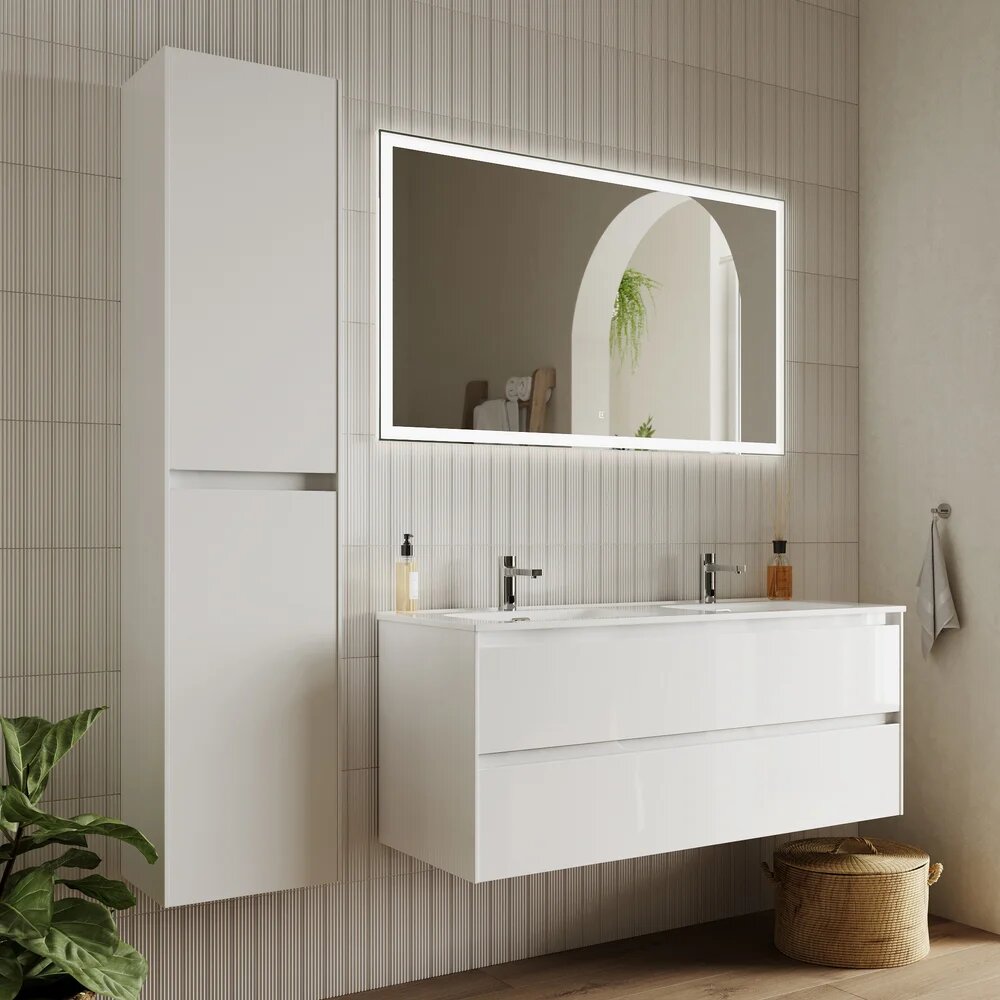 Мебель для ванной комнаты Sancos Cento 120 см двойная, белый глянец