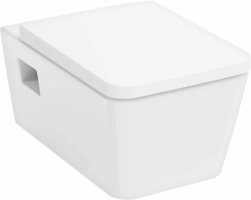 Унитаз подвесной Hansgrohe EluPura Original Q 60208450 безободковый, без бачка, фаянсовый, белый, глянцевый, прямоугольный, сиденье для унитаза в комплекте