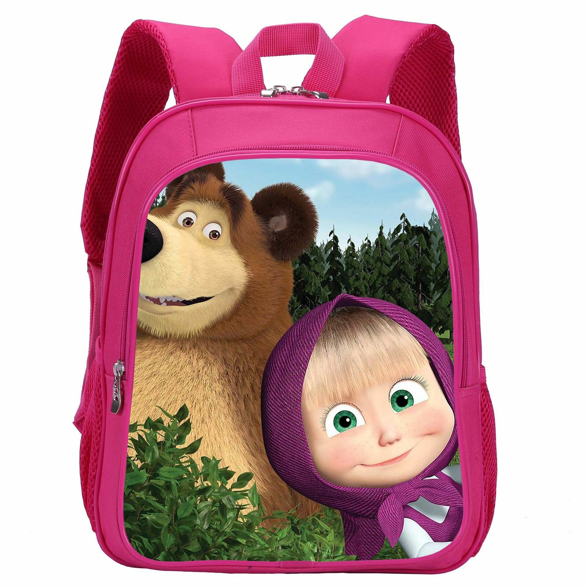 Рюкзак детский Маша и Медведь розовый, 13 дюймов, двухсекционный для девочек в детский сад и начальную школу