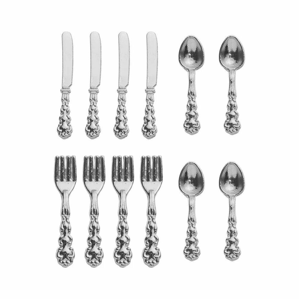 Миниатюрная посуда для кукольного домика 12 шт, серебро, золото silver-Type2