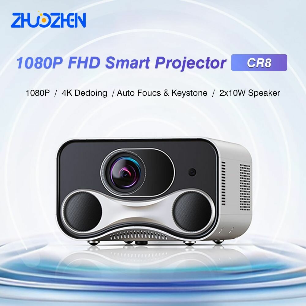 Проектор Zhuozhen CR8 1080P с автофокусом и Keystone 8000 Люмен 400 ANSI 4K декодирование Android