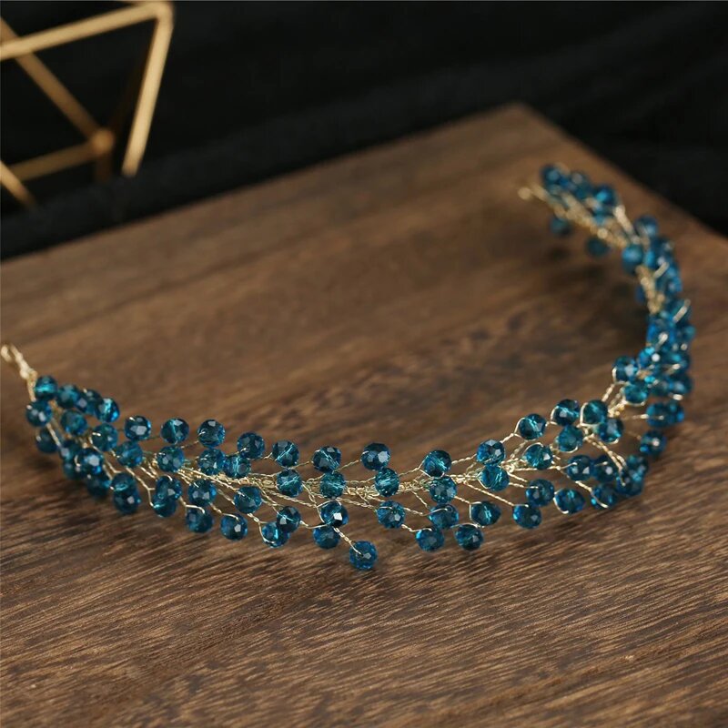 Тиара для волос с кристаллами цвета пеacock blue